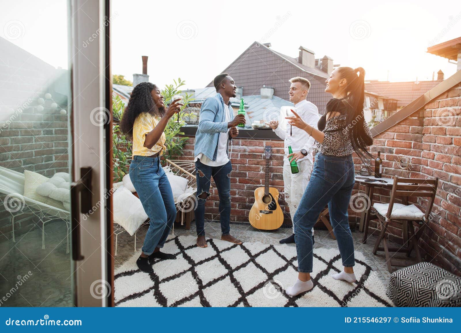 Multicultural People Enjoying Party Time on Open Terrace Stock Image ...