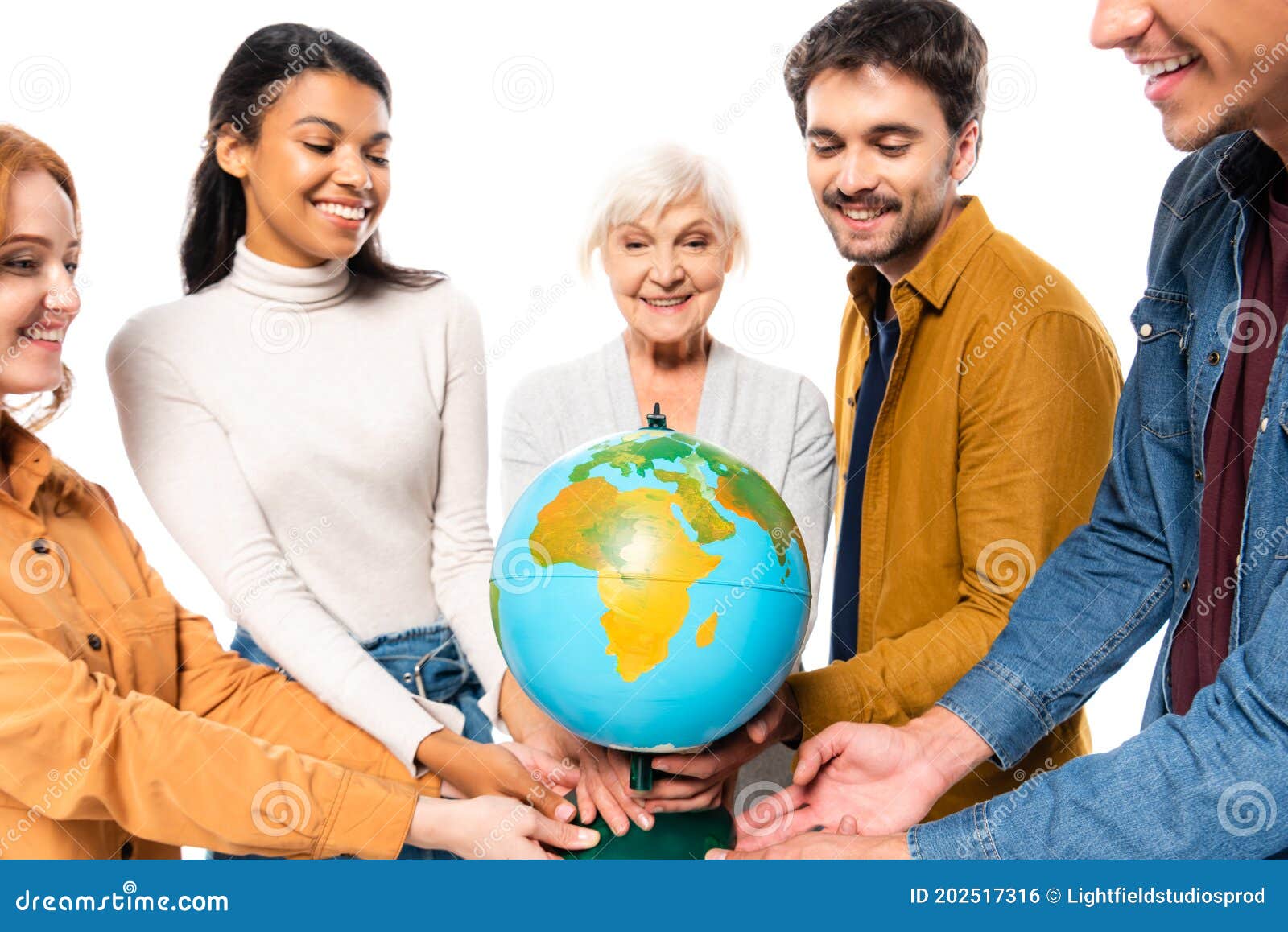 Multicultural People Holding Globe Isolated on Stock Photo - Image of ...