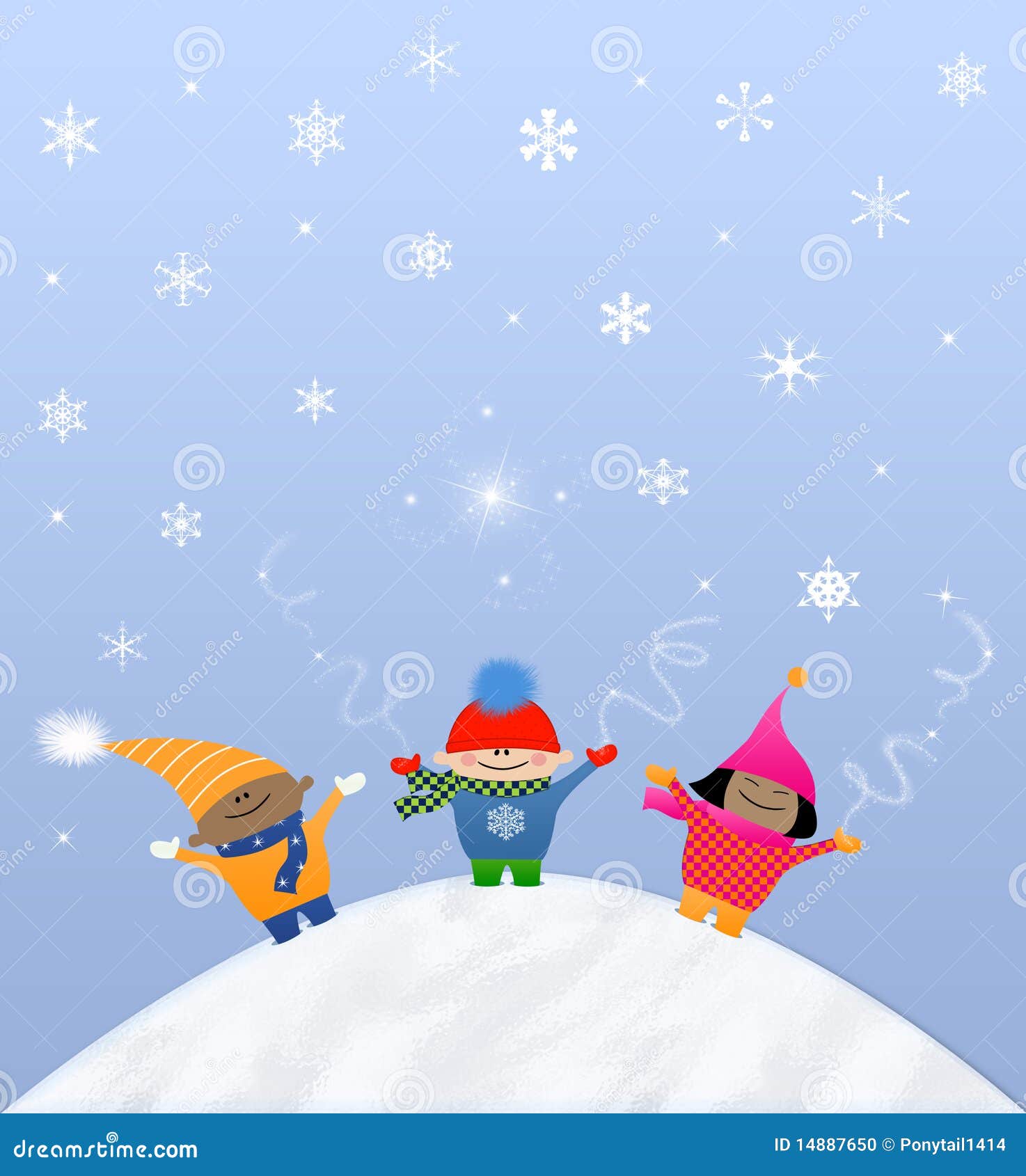 Multicultural Snow kids stock illustration. Illustration of imagination ...