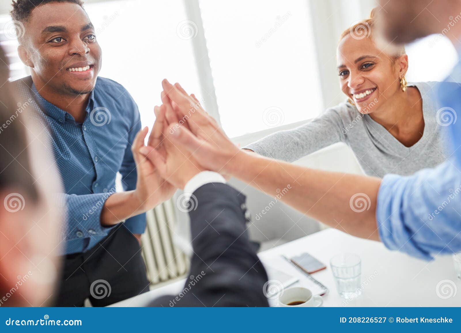 Multicultural Start-up Team at the High Five Stock Image - Image of ...