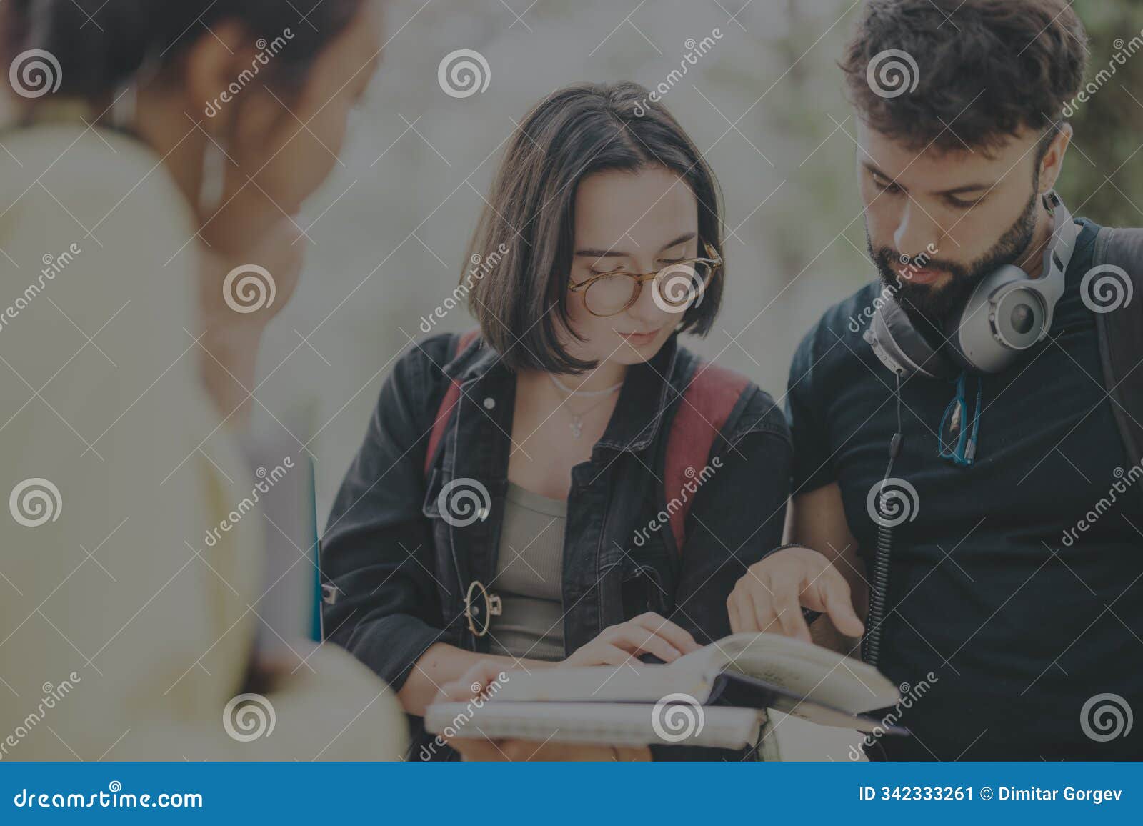 Multicultural Students Collaborating on School Projects in the Park ...