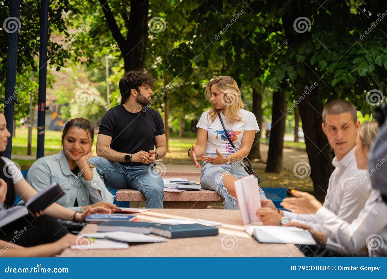 Multicultural Students Engage in Academic Debate Outdoors on University ...