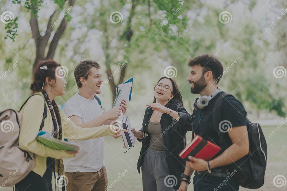 Multicultural Students Enjoying Collaborative Study Session in the Park ...