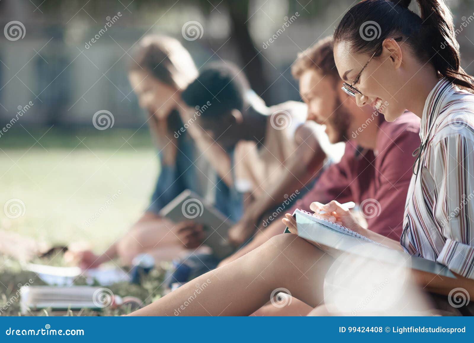 Multicultural Students Studying in Park Stock Photo - Image of women ...