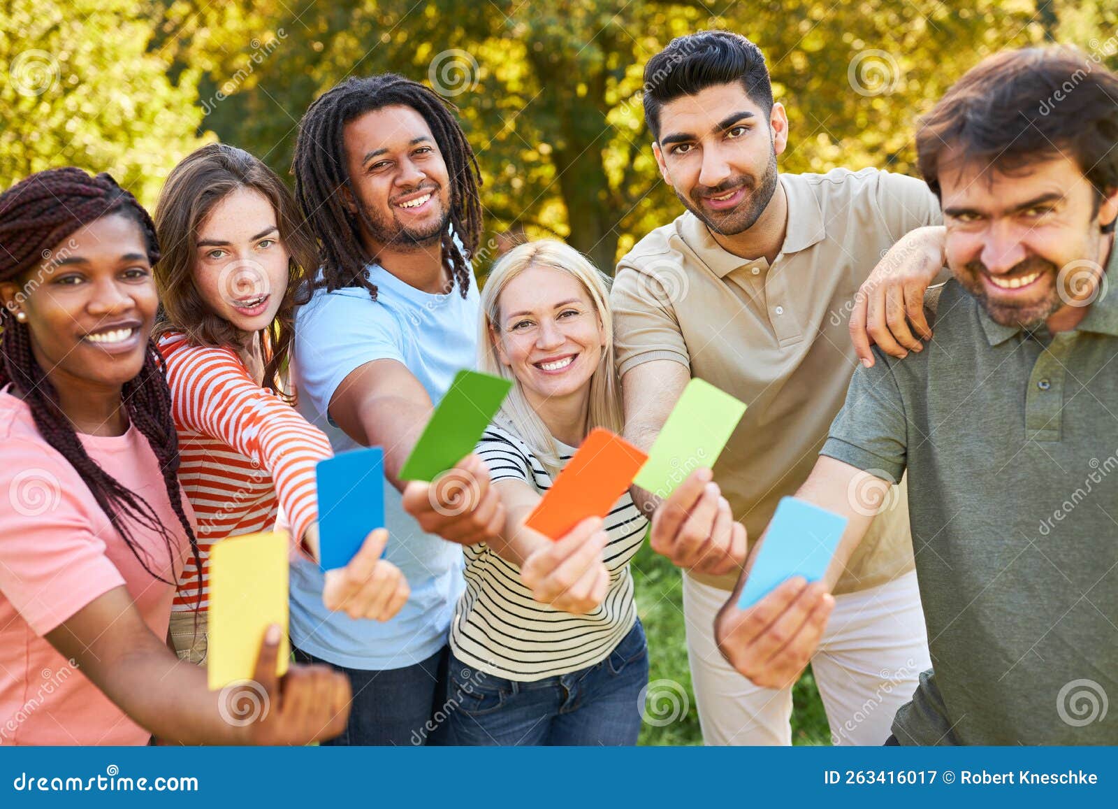 Multicultural Team with Colorful Cards To Get To Know Stock Image ...