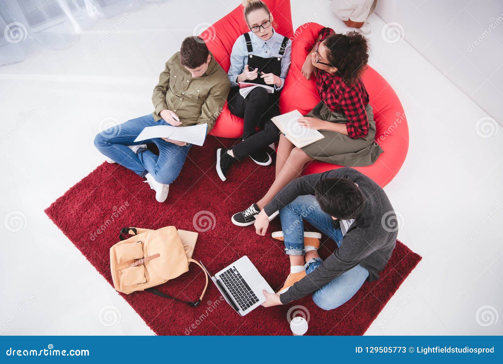 Multicultural Teenagers Studying with Laptop Stock Image - Image of ...