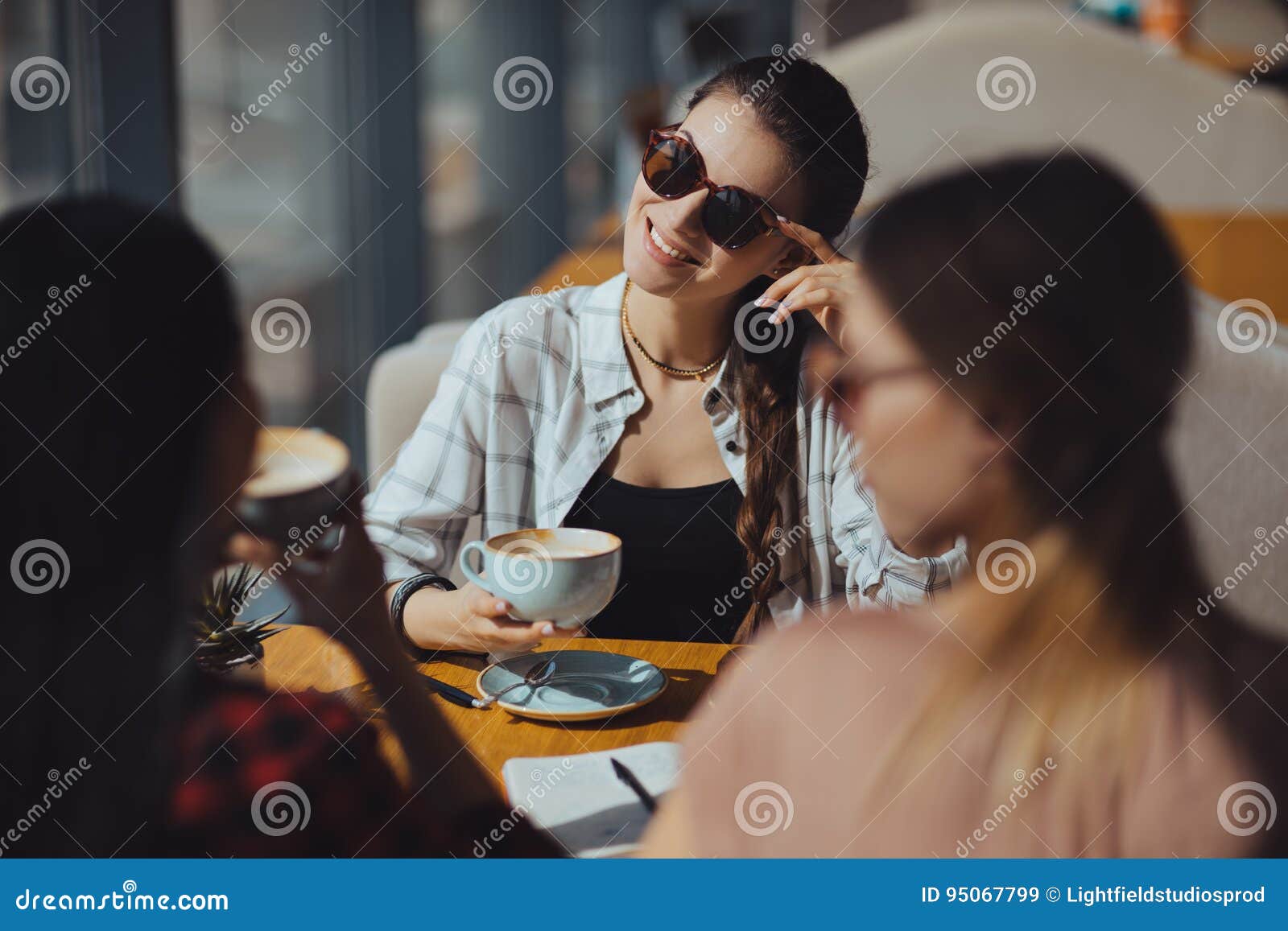 Multicultural Women on Coffee Break in Cafe Stock Image - Image of ...