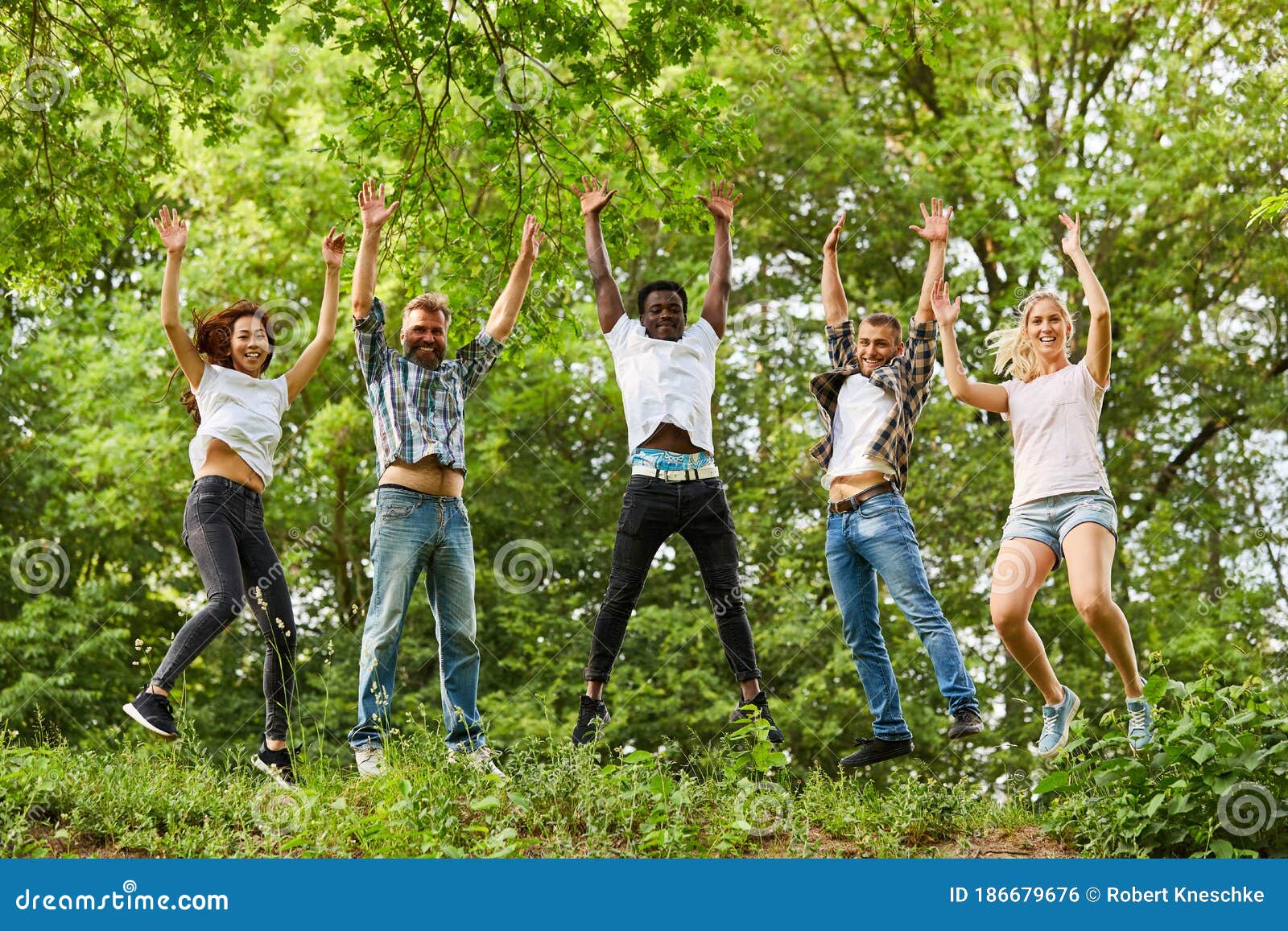 Multicultural Young Team Jumping Stock Photo - Image of integration ...