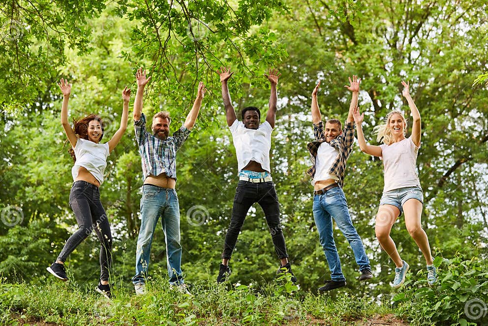 Multicultural Young Team Jumping Stock Photo - Image of integration ...