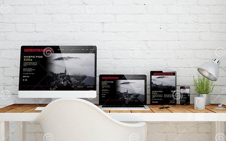 Multidevice Desktop Series Streaming Stock Photo - Image of series ...