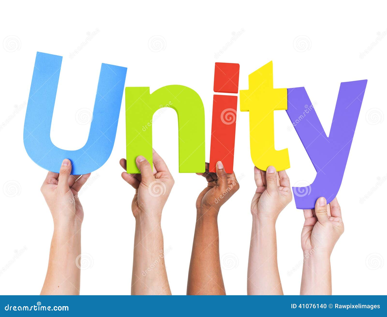 Multiethnic Arms Raised Holding Text Unity Stock Photo - Image of ...