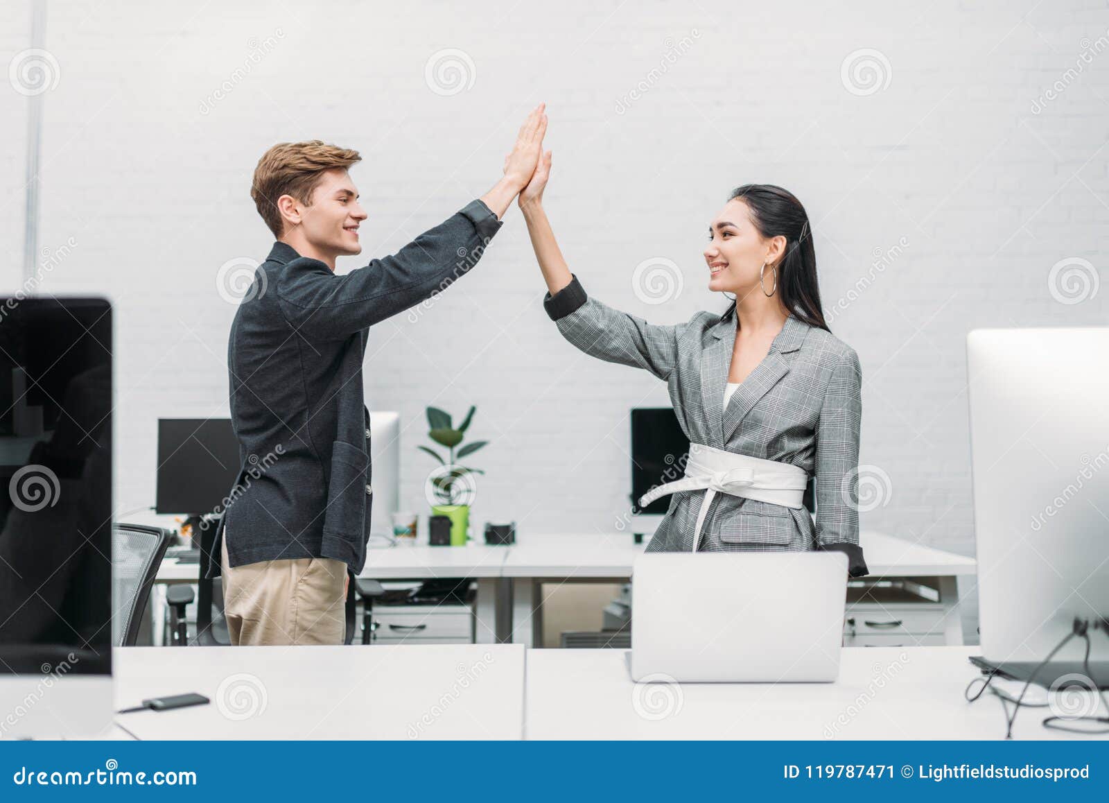 Multiethnic Business Partners Giving High Five Stock Image - Image of ...