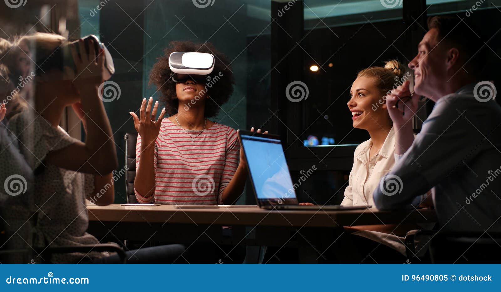 Multiethnic Business Team Using Virtual Reality Headset Stock Image ...