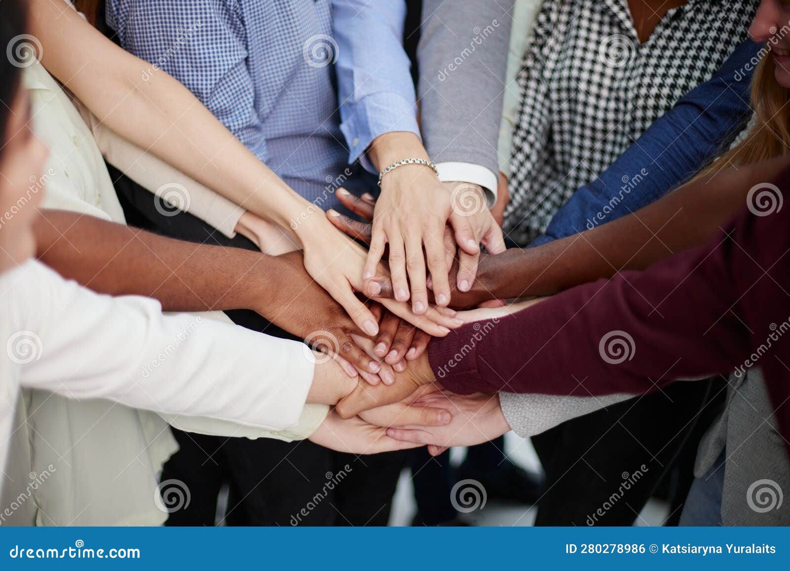Multiethnic College Students Fold Their Hands in Place Stock Photo ...
