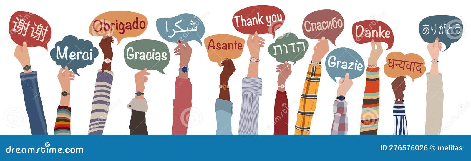Raised Hands of People Holding Speech Bubbles with Text -thank You- in ...