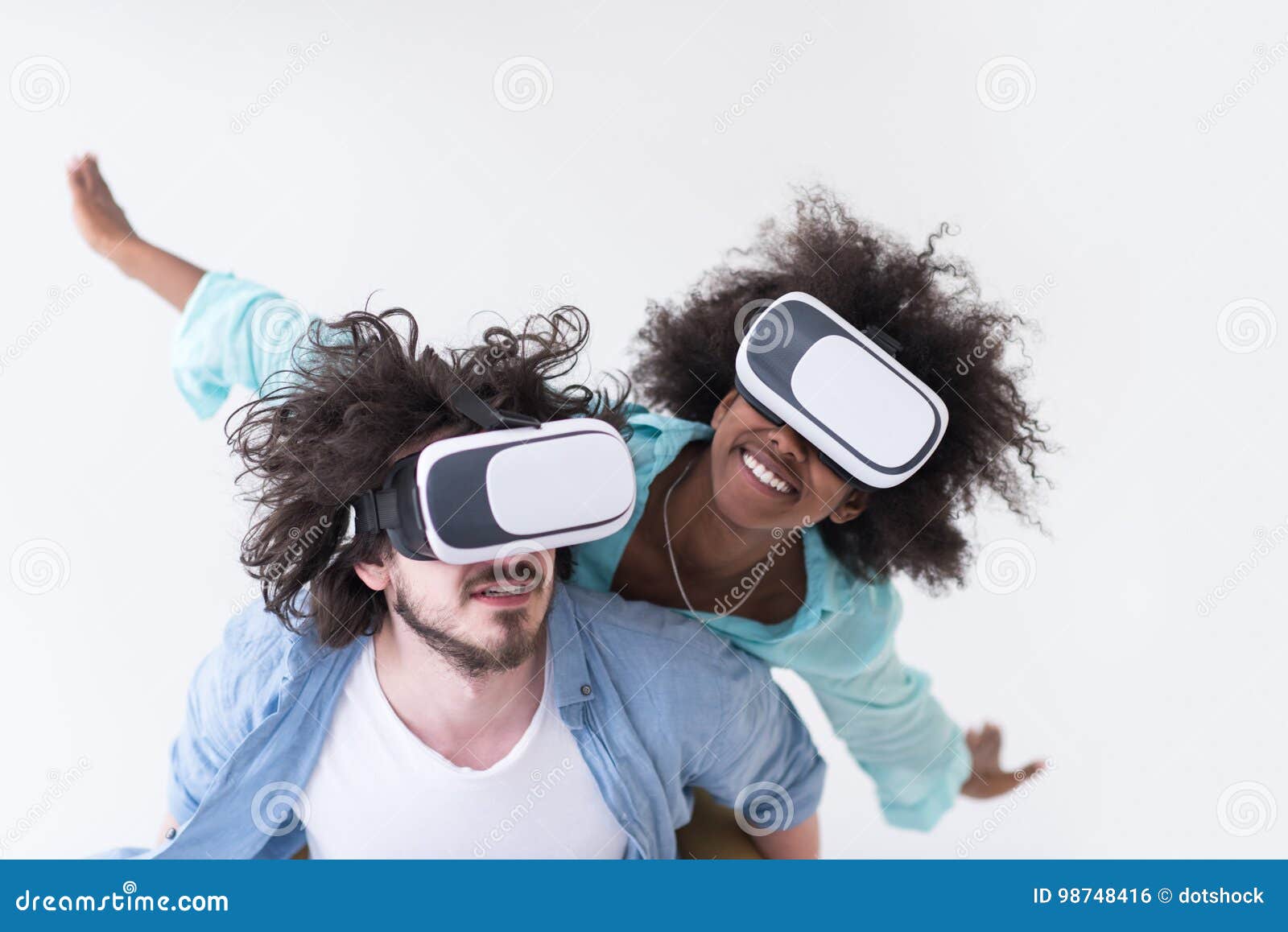 Multiethnic Couple Getting Experience Using VR Headset Glasses Stock ...