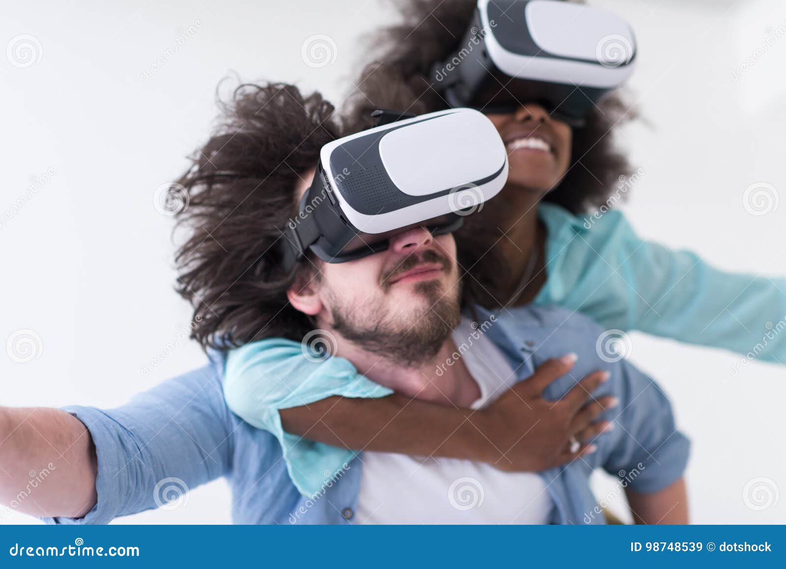 Multiethnic Couple Getting Experience Using VR Headset Glasses Stock ...