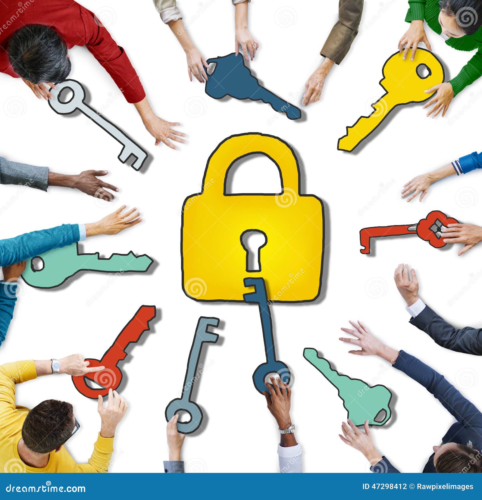 Multiethnic Diverse People Lock Keys Symbols Concept Stock Photo ...