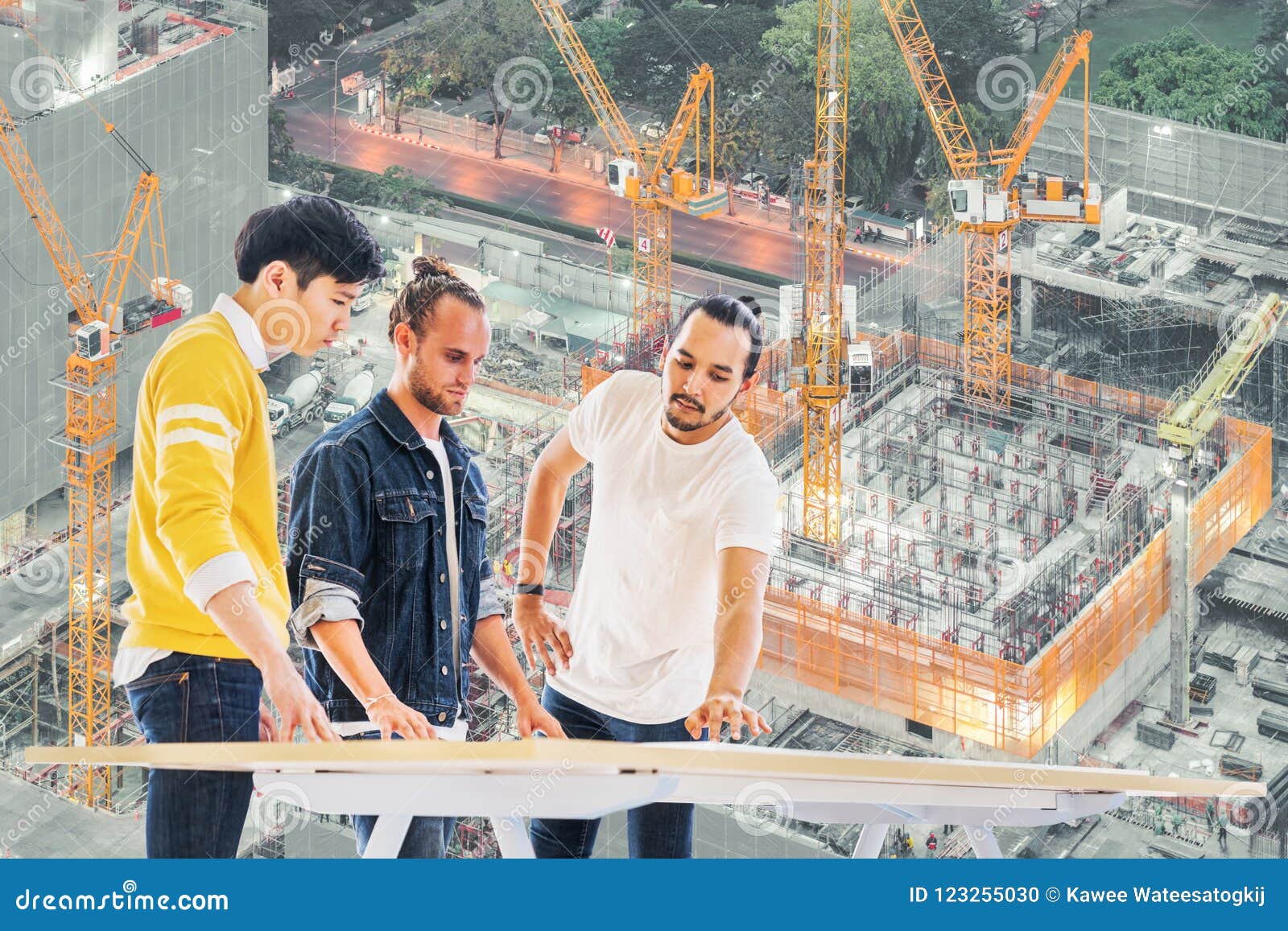 Multiethnic Engineer, Architect Team Work Together on Building ...