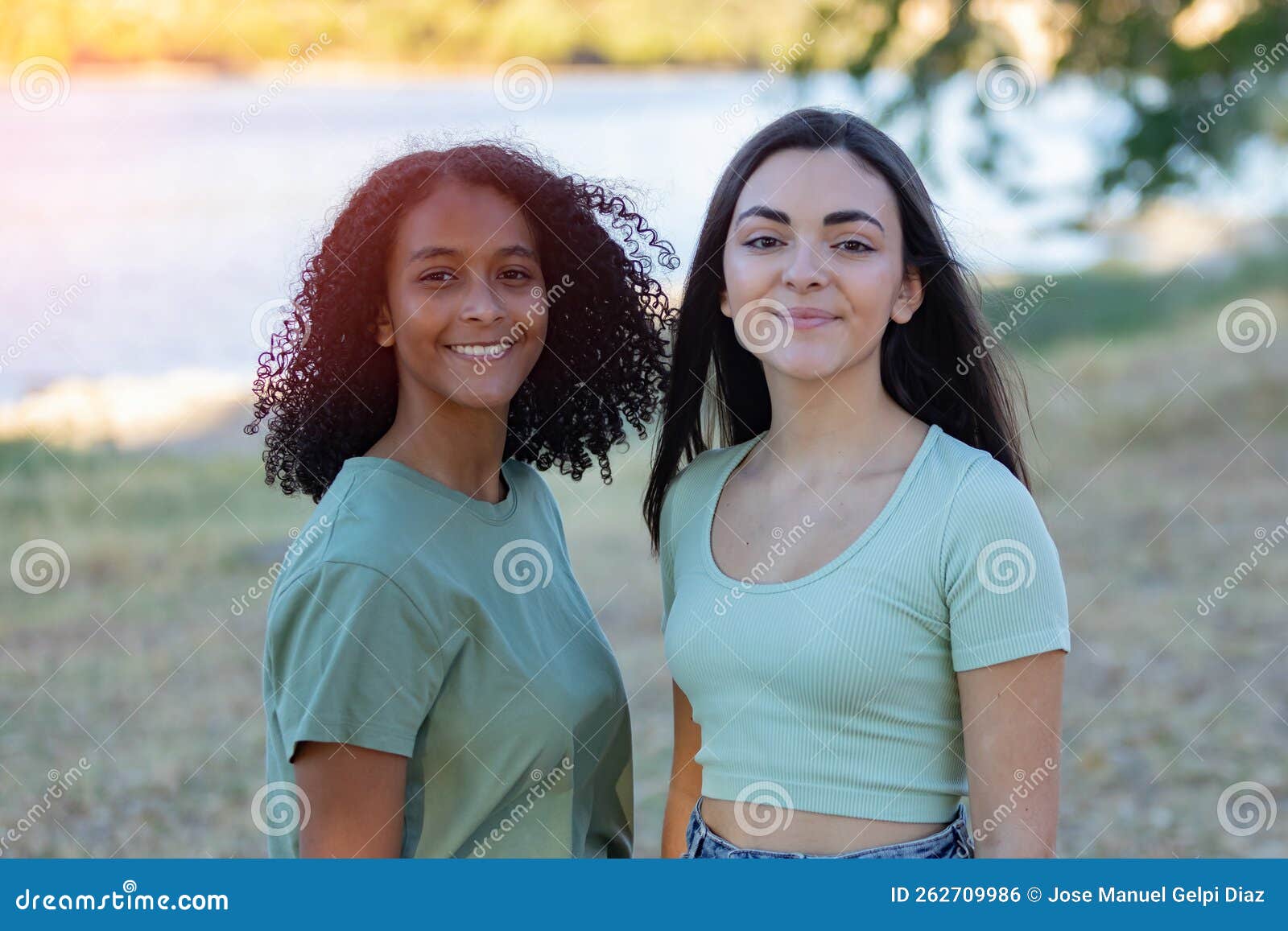 Sister Firends Girls Relaxed Under Tree Park After School Stock Photo ...