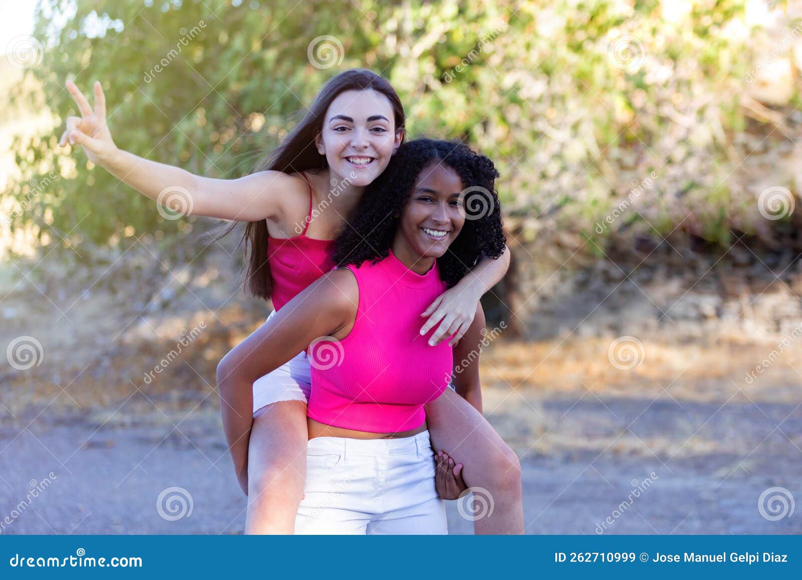 Sister Firends Girls Relaxed Under Tree Park After School Stock Photo ...