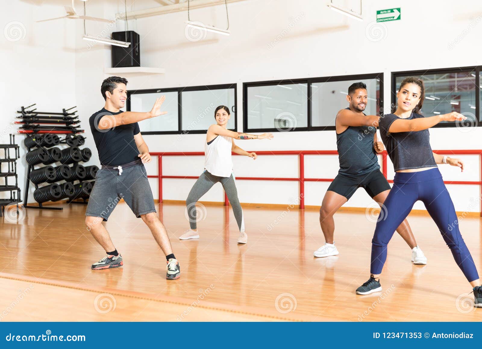 Multiethnic Friends Dancing Together in Gym Stock Image - Image of ...