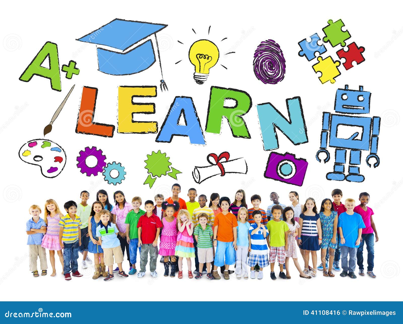 Multiethnic Group of Children and Learning Concept Stock Photo - Image ...