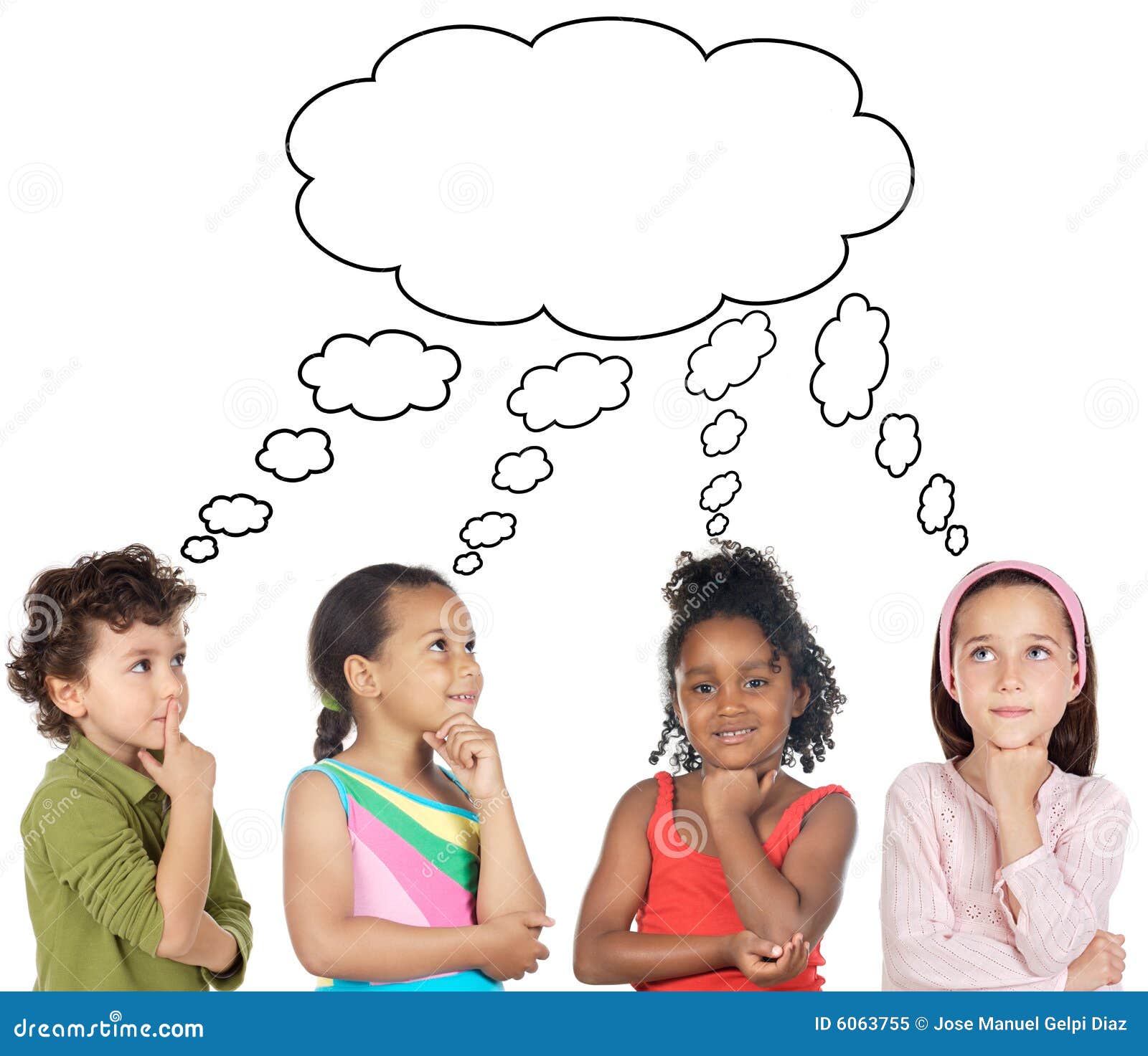 Multiethnic Group of Children Thinking Stock Image - Image of friendly ...