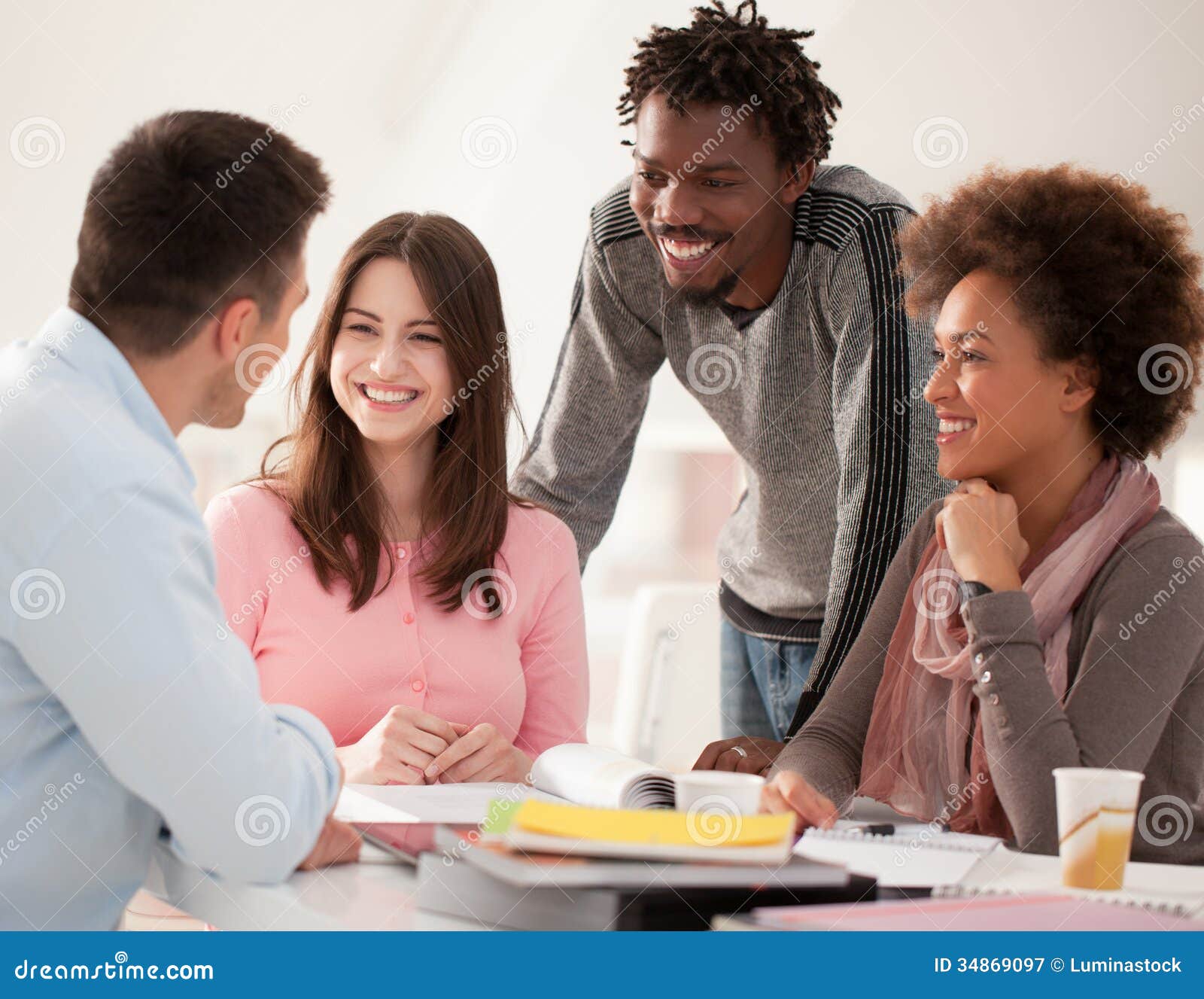 Multiethnic Group of College Students Studying Together Stock Image ...