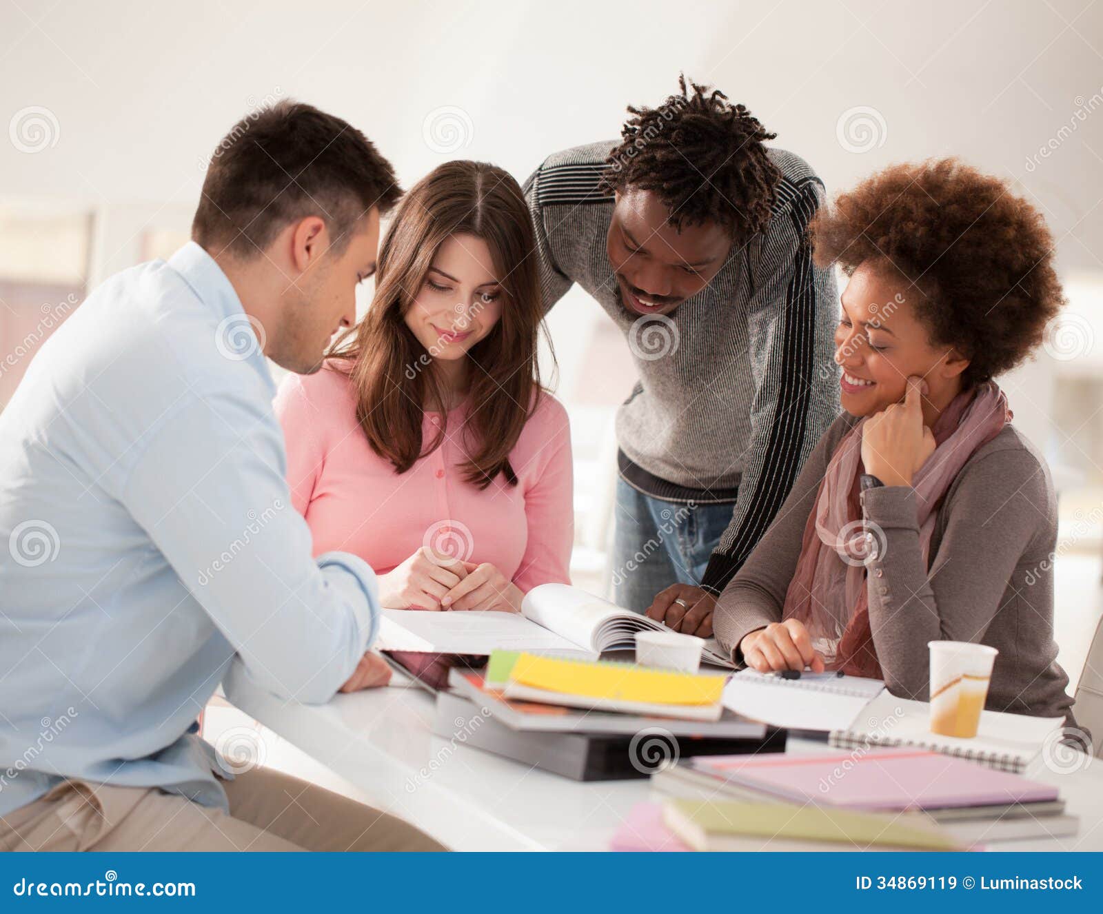 Multiethnic Group of College Students Studying Together Stock Image ...