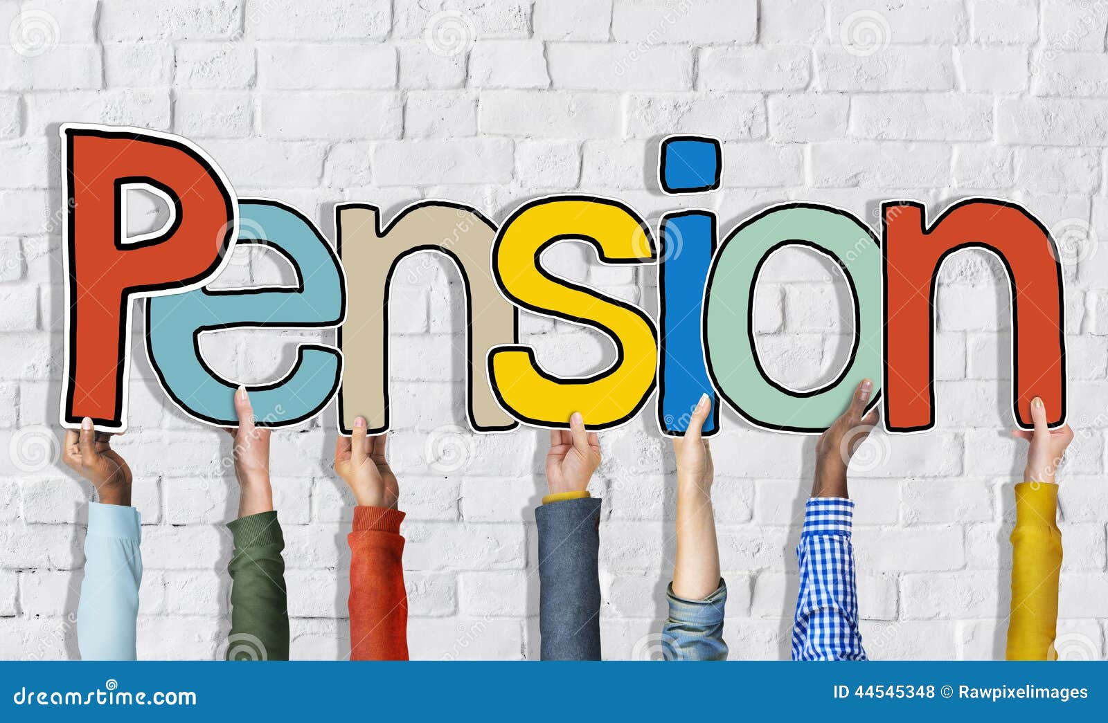 Multiethnic Group of Hands Holding Letter Pension Stock Photo - Image ...