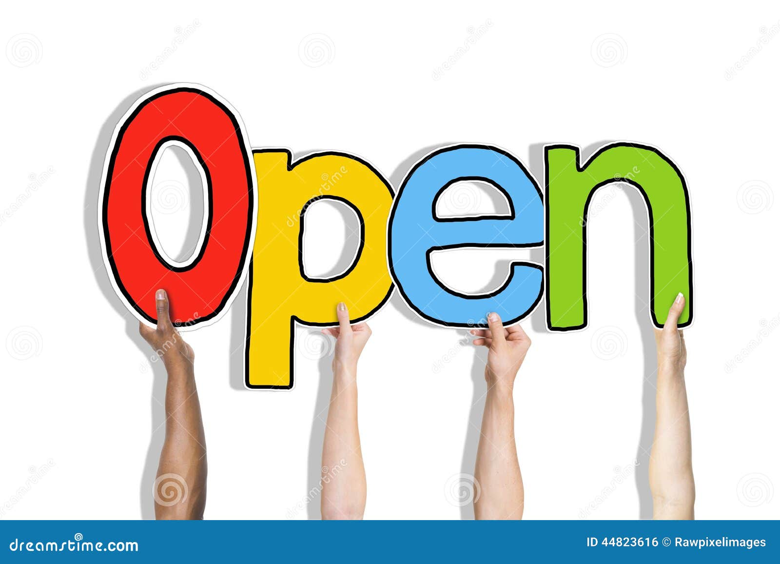 Multiethnic Group of Hands Holding Word Open Stock Photo - Image of ...