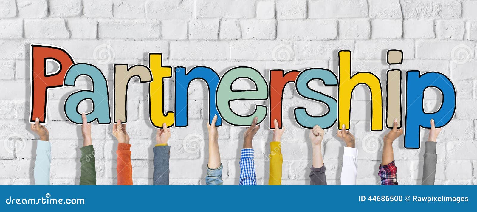 Multiethnic Group of Hands Holding Word Partnership Stock Photo - Image ...