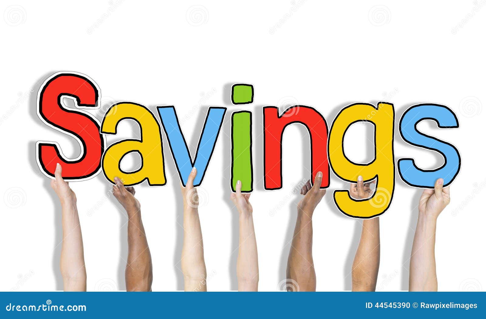 Multiethnic Group of Hands Holding Word Savings Stock Photo - Image of ...