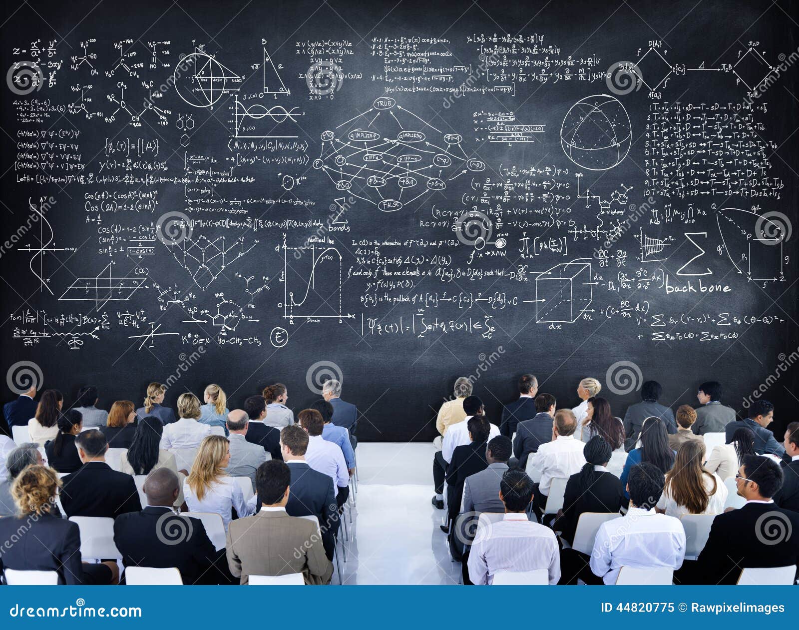 Multiethnic Group of People with Formula on Chalkboard Stock Image ...