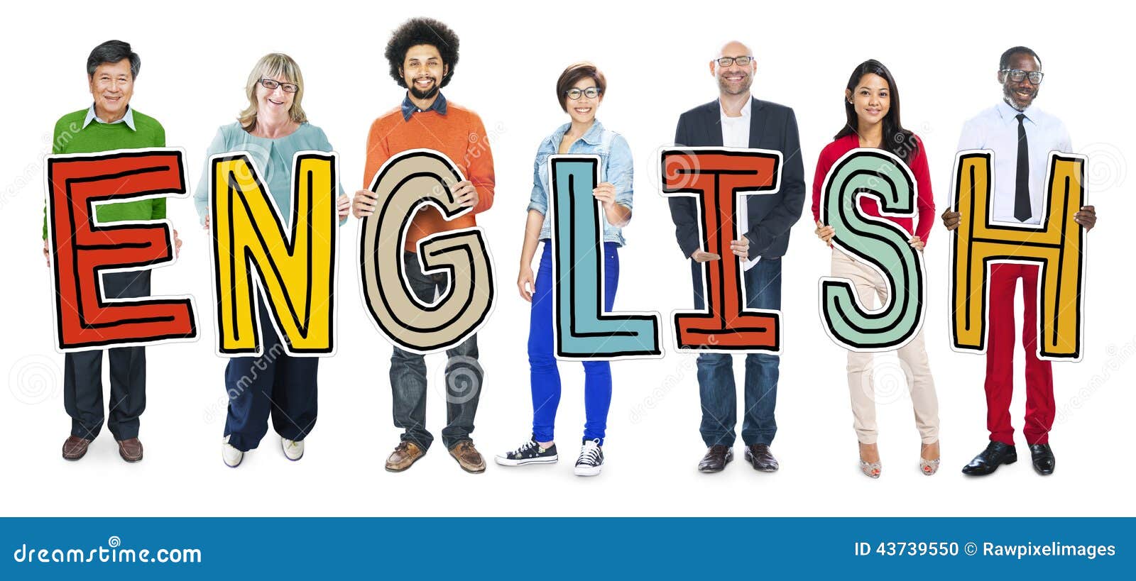 Multiethnic Group of People Holding Letter English Stock Photo - Image ...