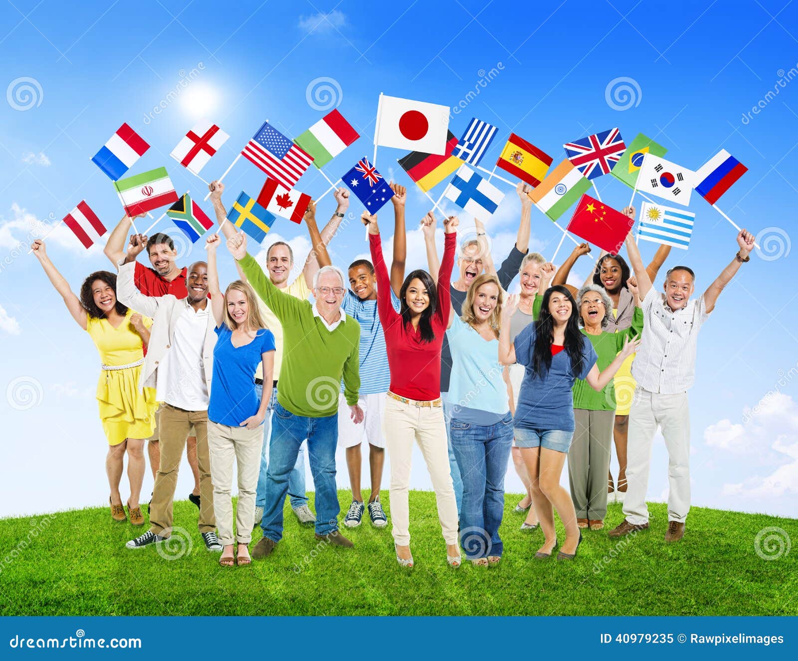 Multiethnic Group of People Holding National Flags Outdoors Stock Image ...