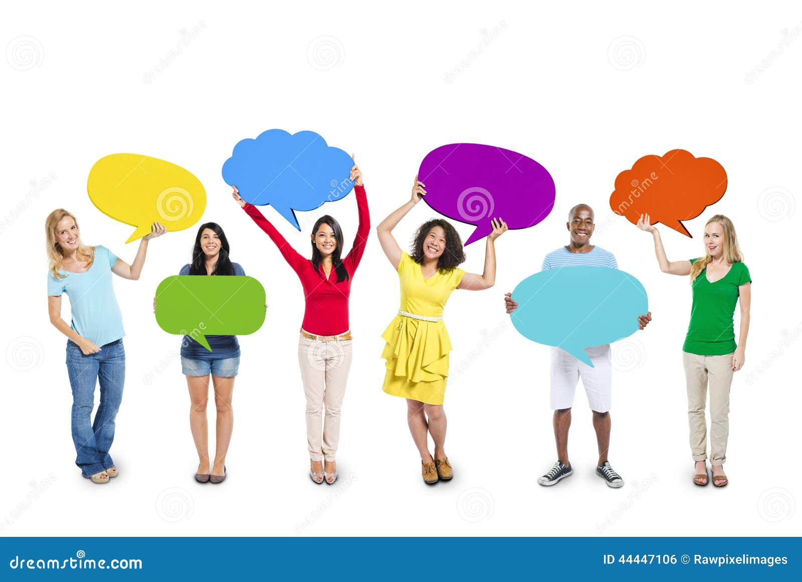 Multiethnic Group Of People With Speech Bubbles Stock Photo ...