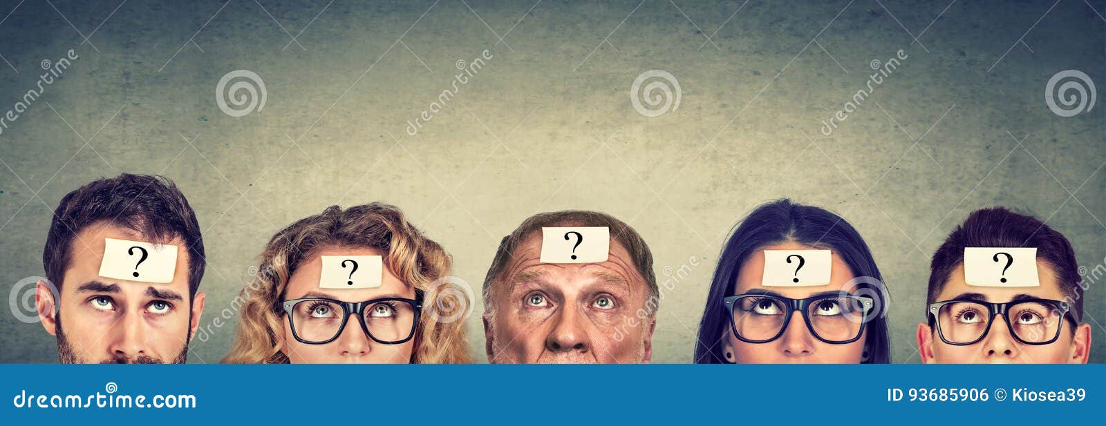 Multiethnic Group of Thinking People with Question Mark Looking Up ...