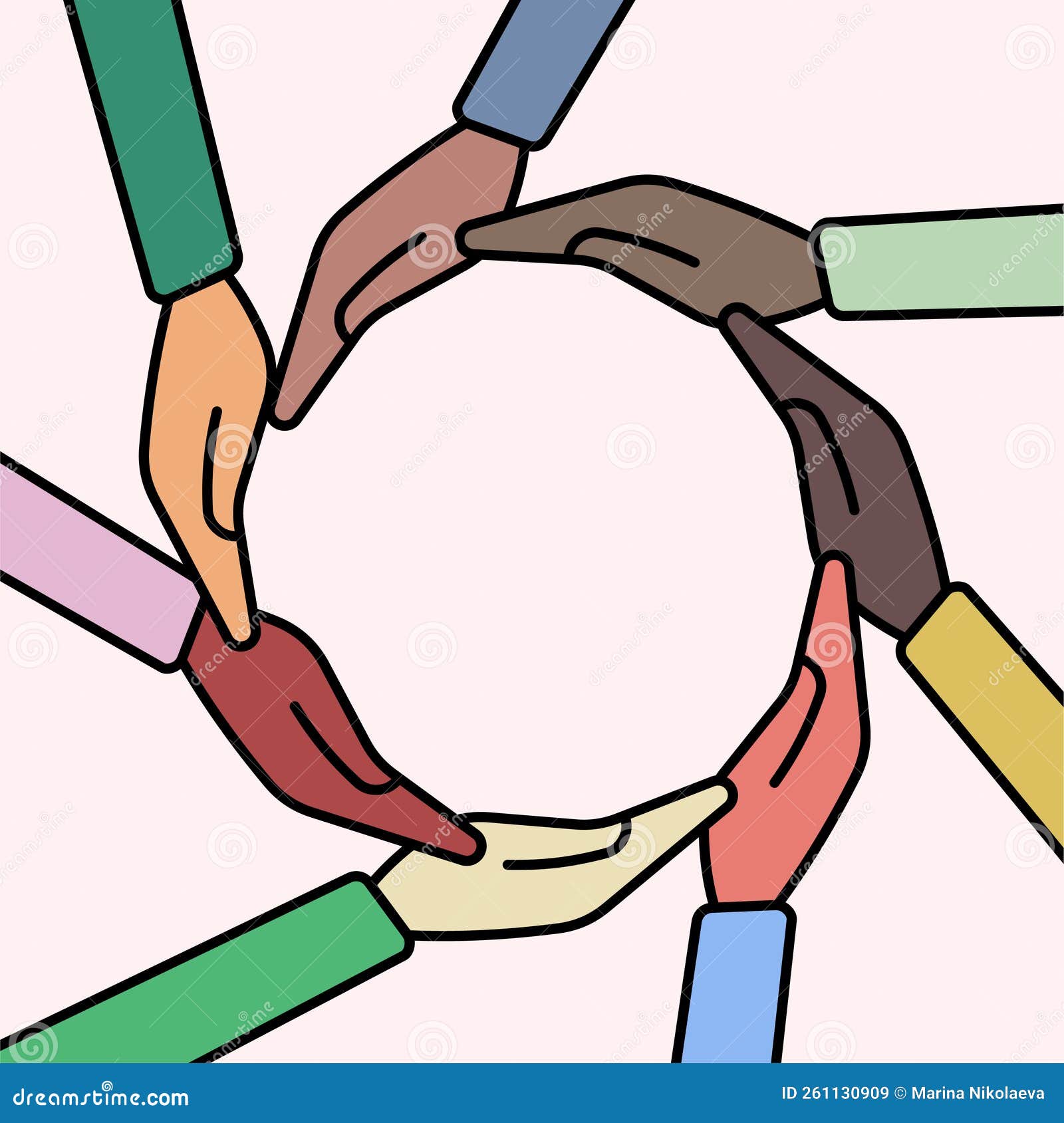 Multiethnic Hands Form a Circle. Flat Illustration. Friendship and ...