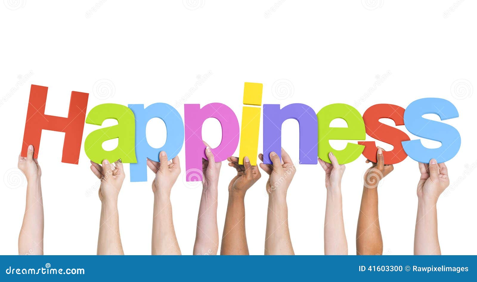 Multiethnic Hands Holding Text Happiness Stock Photo - Image of holding ...