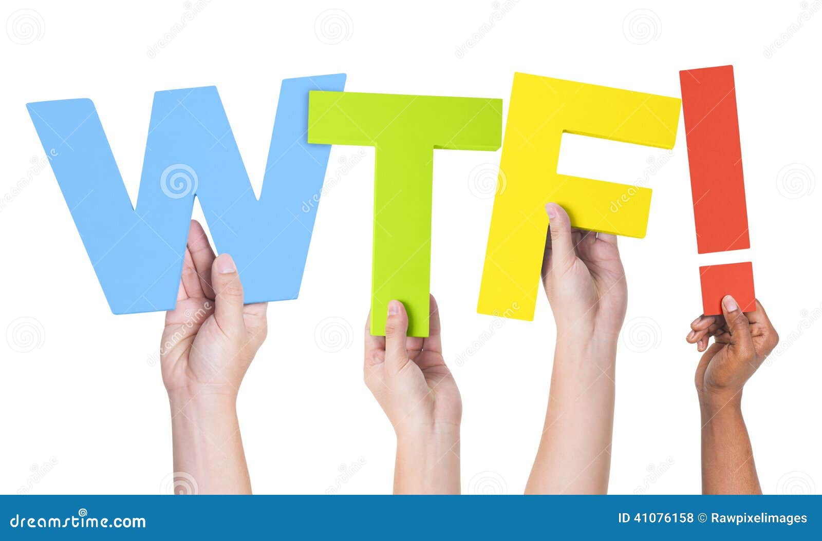 Multiethnic Hands Holding WTF with Exclamation Point Stock Photo ...