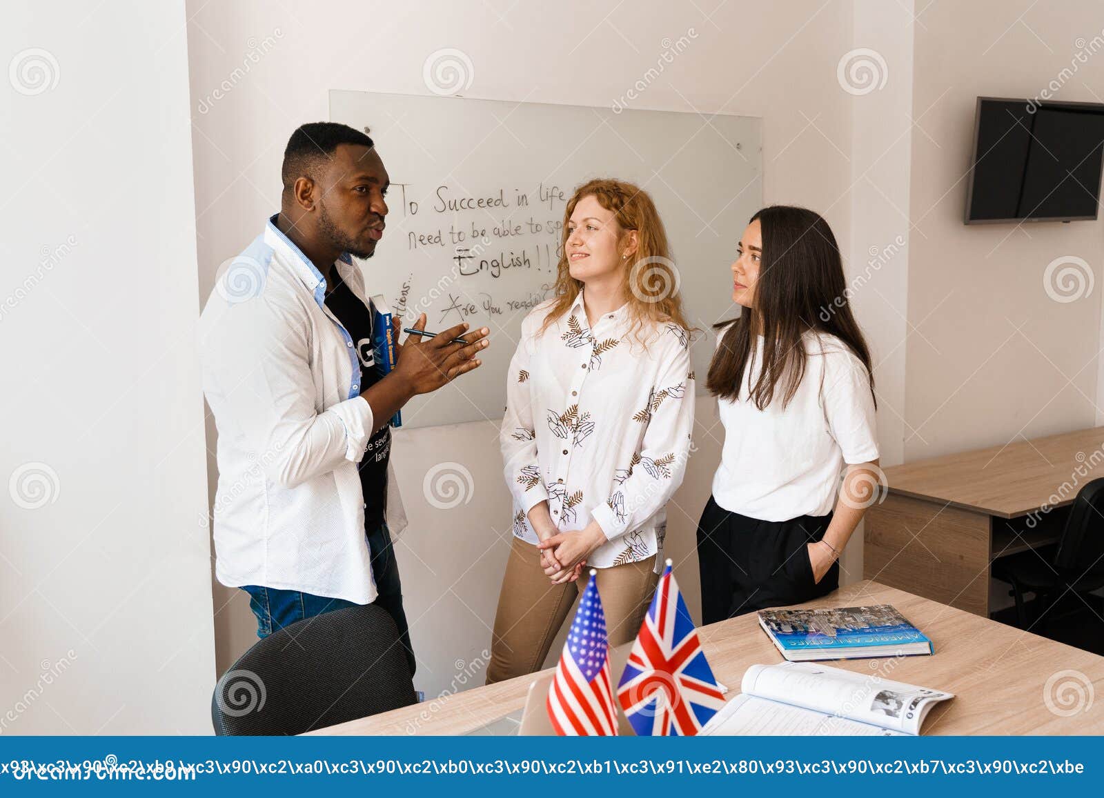 Multiethnic Happy Students and Black Teacher Study Foreign Languages ...