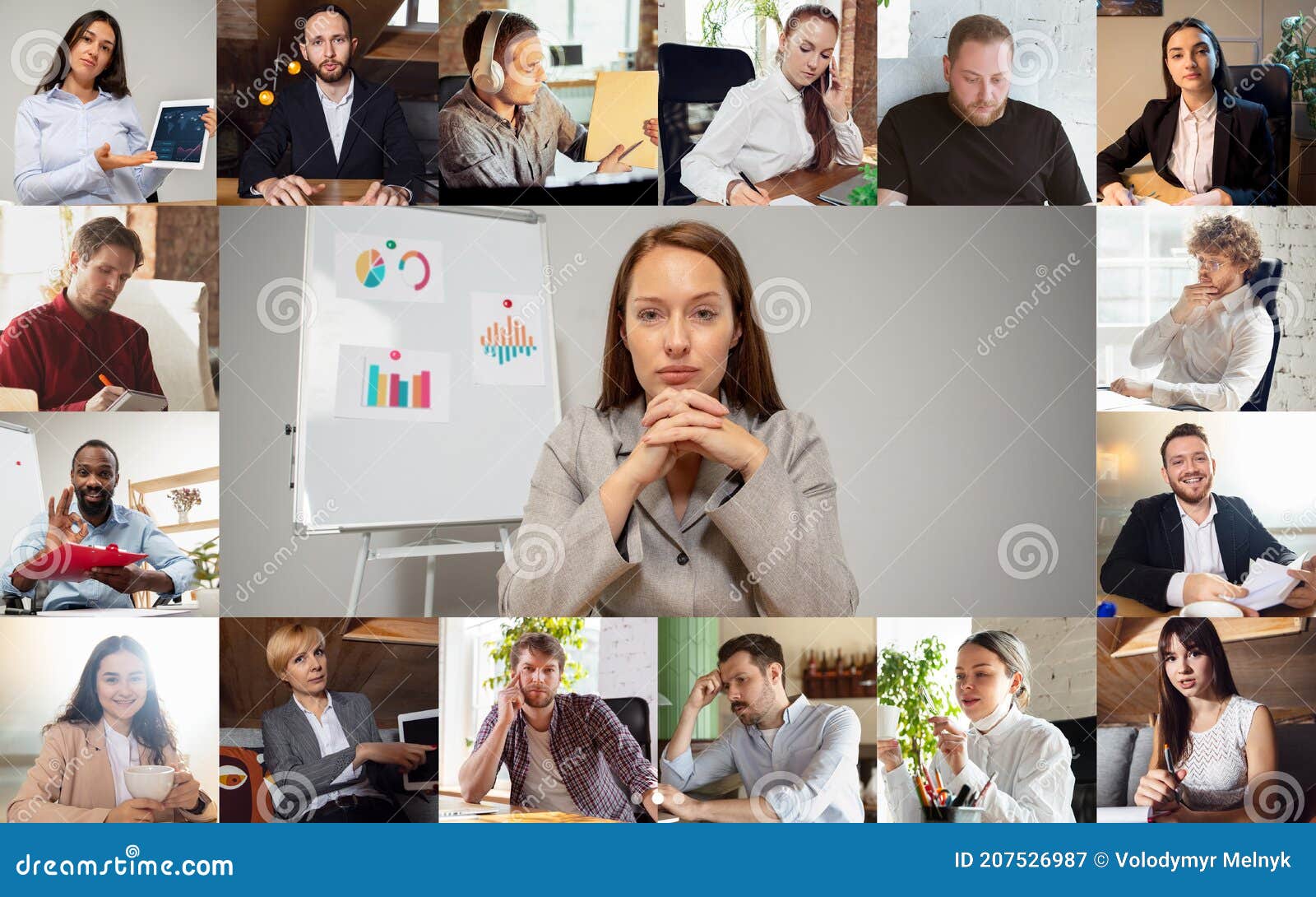 Headshot Screen Application View of Diverse Employees Have Work Web ...