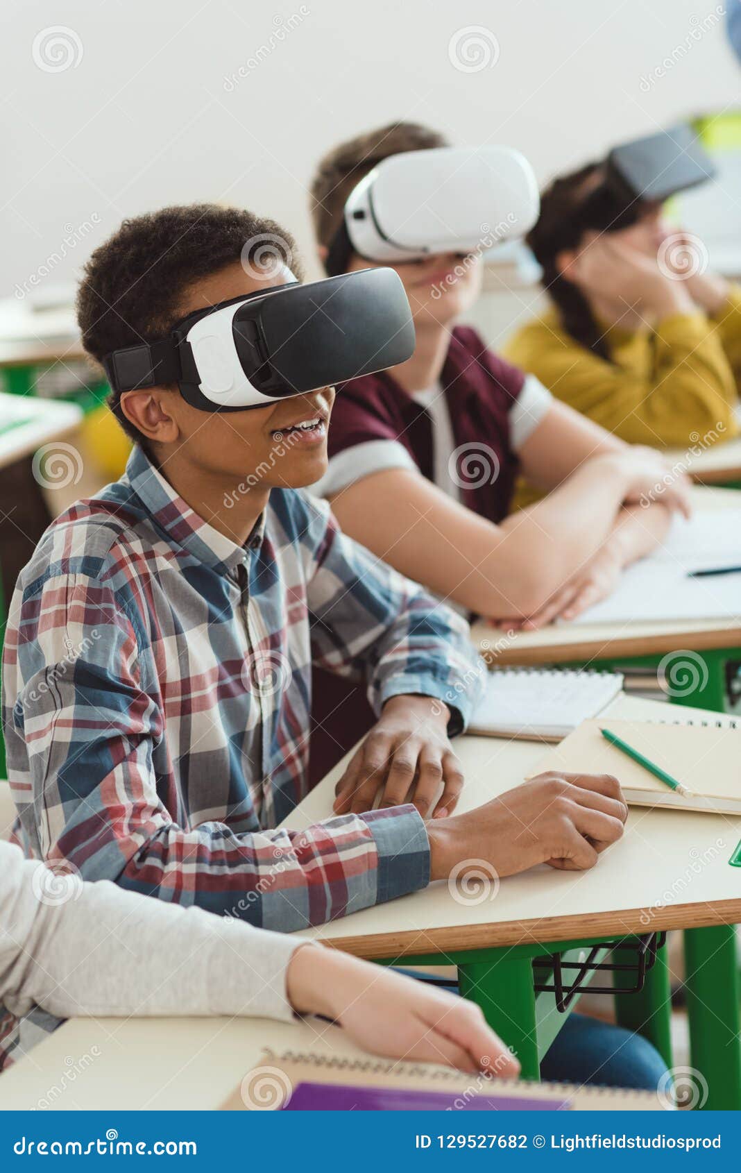 Multiethnic High School Students Using Virtual Reality Headsets Stock ...