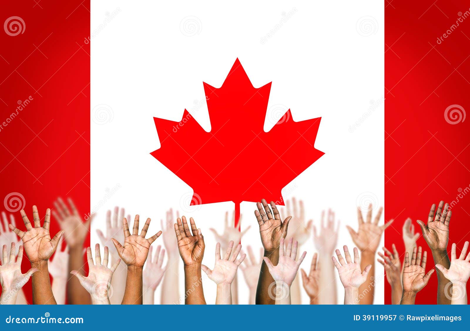 Multiethnic Human Hands with the Flag of Canada Stock Image - Image of ...