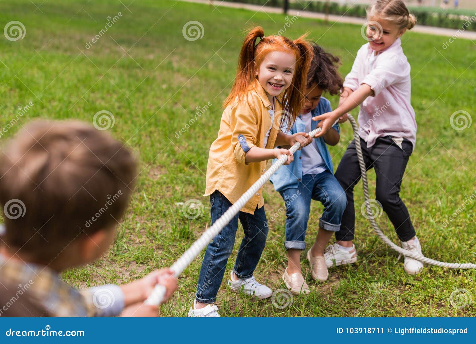 Multiethnic Kids Pulling Rope Stock Image - Image of cute, childhood ...