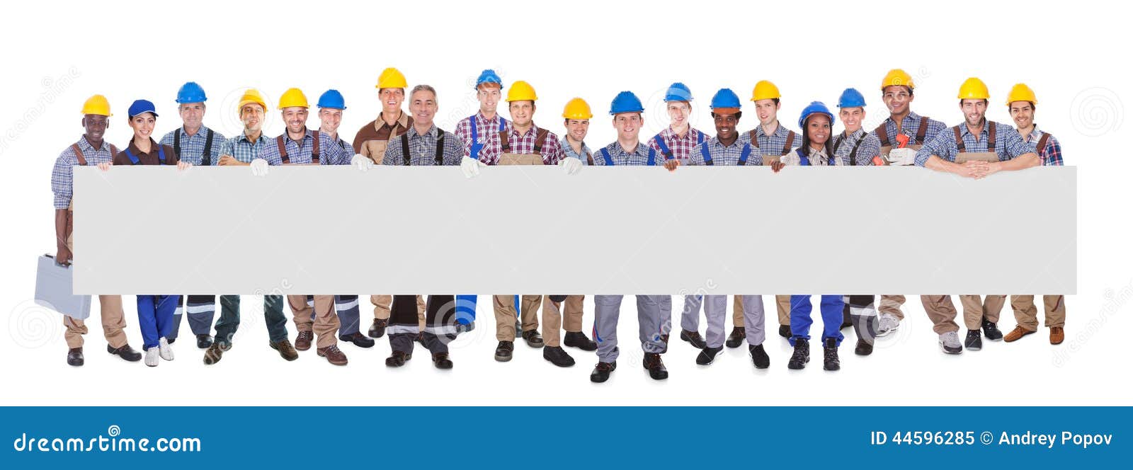 Multiethnic Manual Workers Holding Blank Banner Stock Image - Image of ...