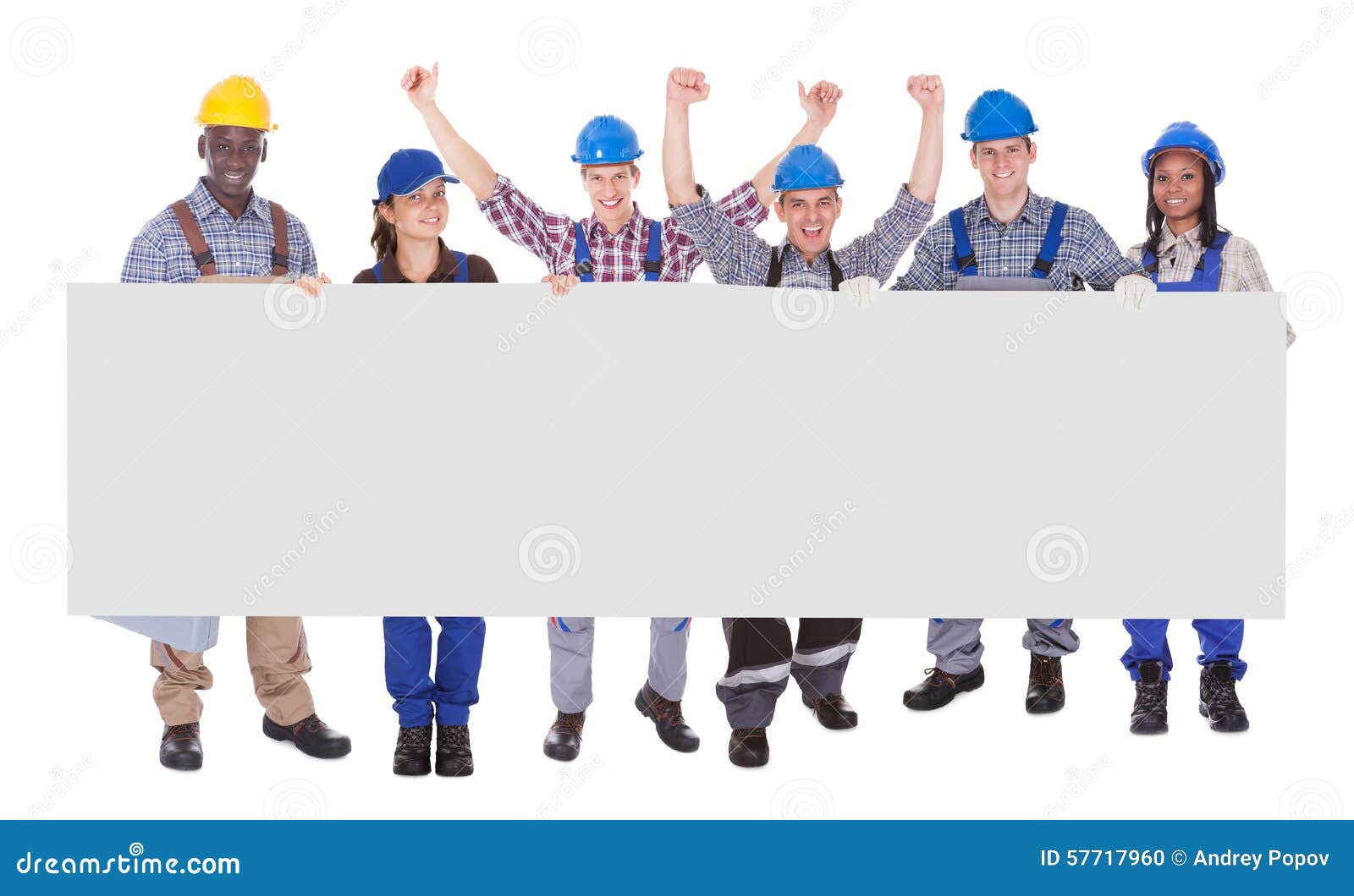 Multiethnic Manual Workers Holding Blank Banner Stock Photo - Image of ...
