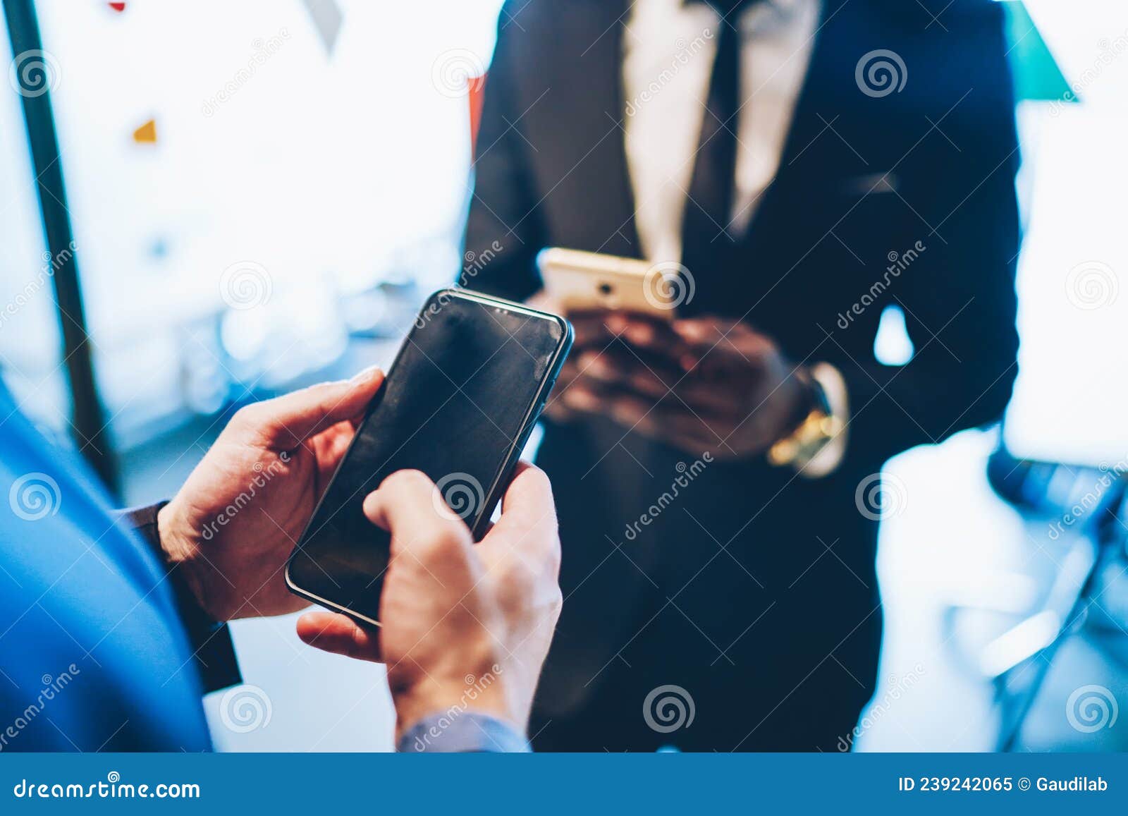 Multiethnic Office Workers Using Smartphone during Break in Work Stock ...